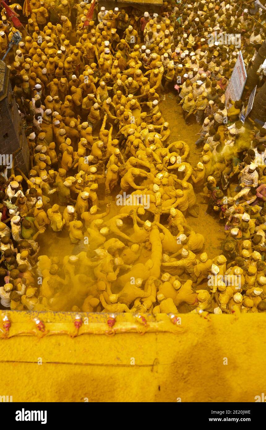 Bhandara the turmeric or haldi showering festival of jejuri Maharashtra ...