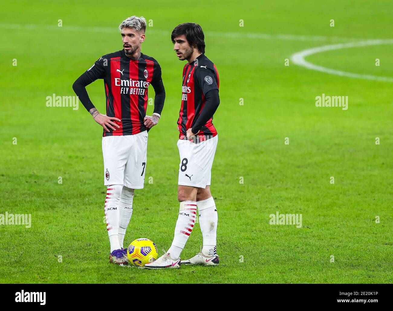 Samu Castillejo of AC Milan and Sandro Tonali of AC Milan during AC ...