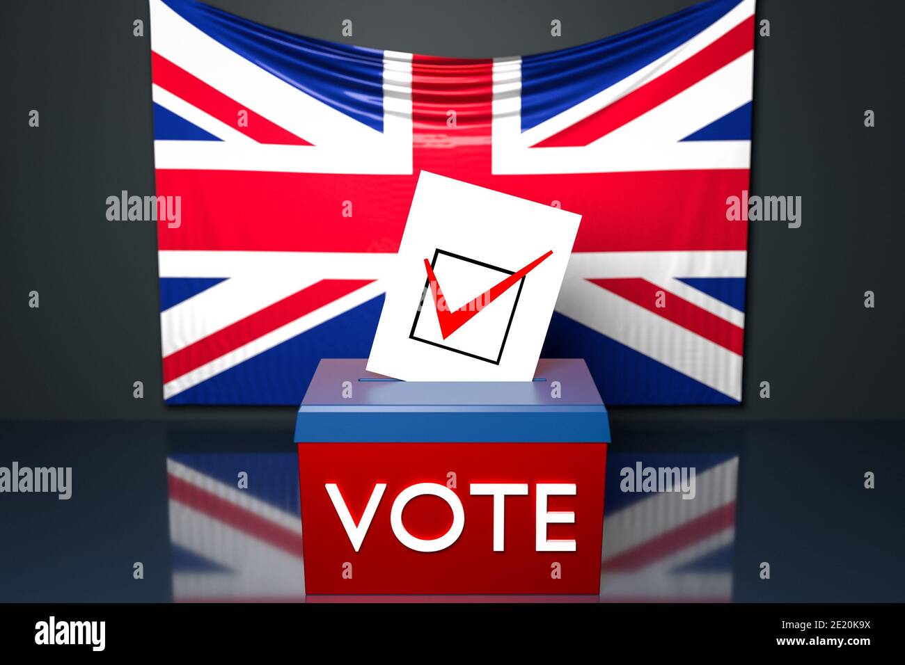 3d illustration of a ballot box or ballot box, into which a ballot bill ...