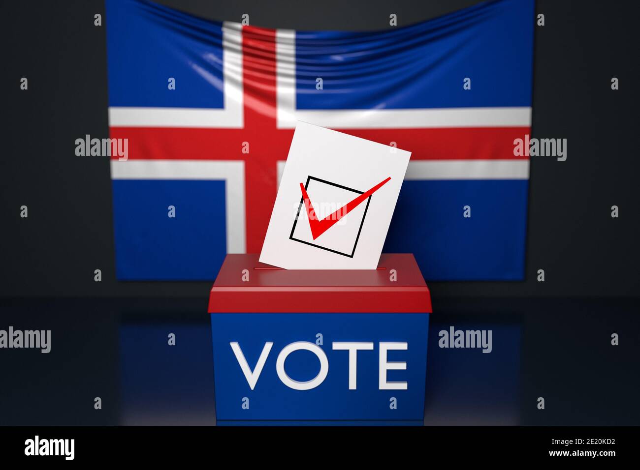 3d illustration of a ballot box or ballot box, into which a ballot bill ...