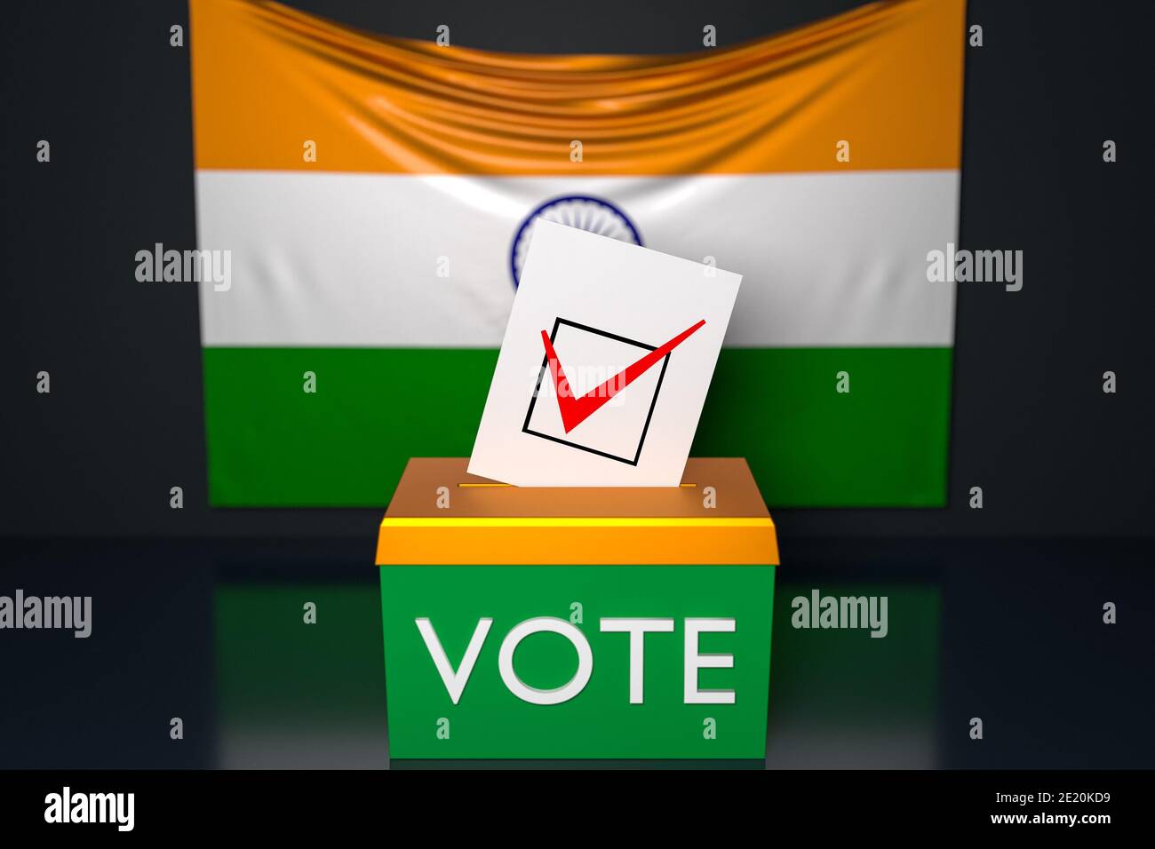 3d illustration of a ballot box or ballot box, into which a ballot bill ...