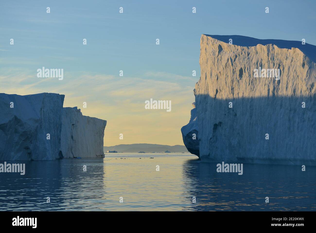 beautiful huge icebergs in the Disko Bay, Ilulissat icefjord in the ...