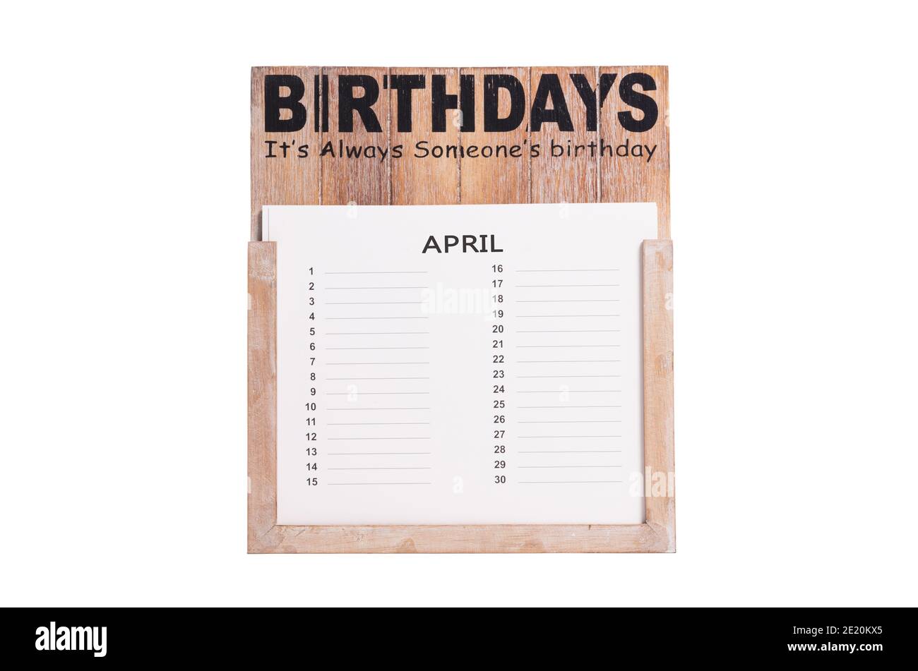 Birthday calander isolated on white background - April Stock Photo - Alamy