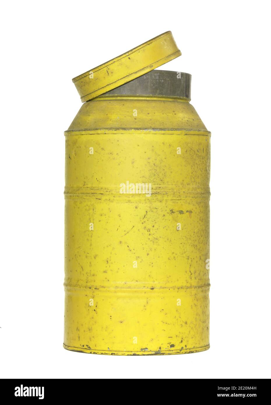 Old nostalgic can isolated on white - Yellow can Stock Photo - Alamy