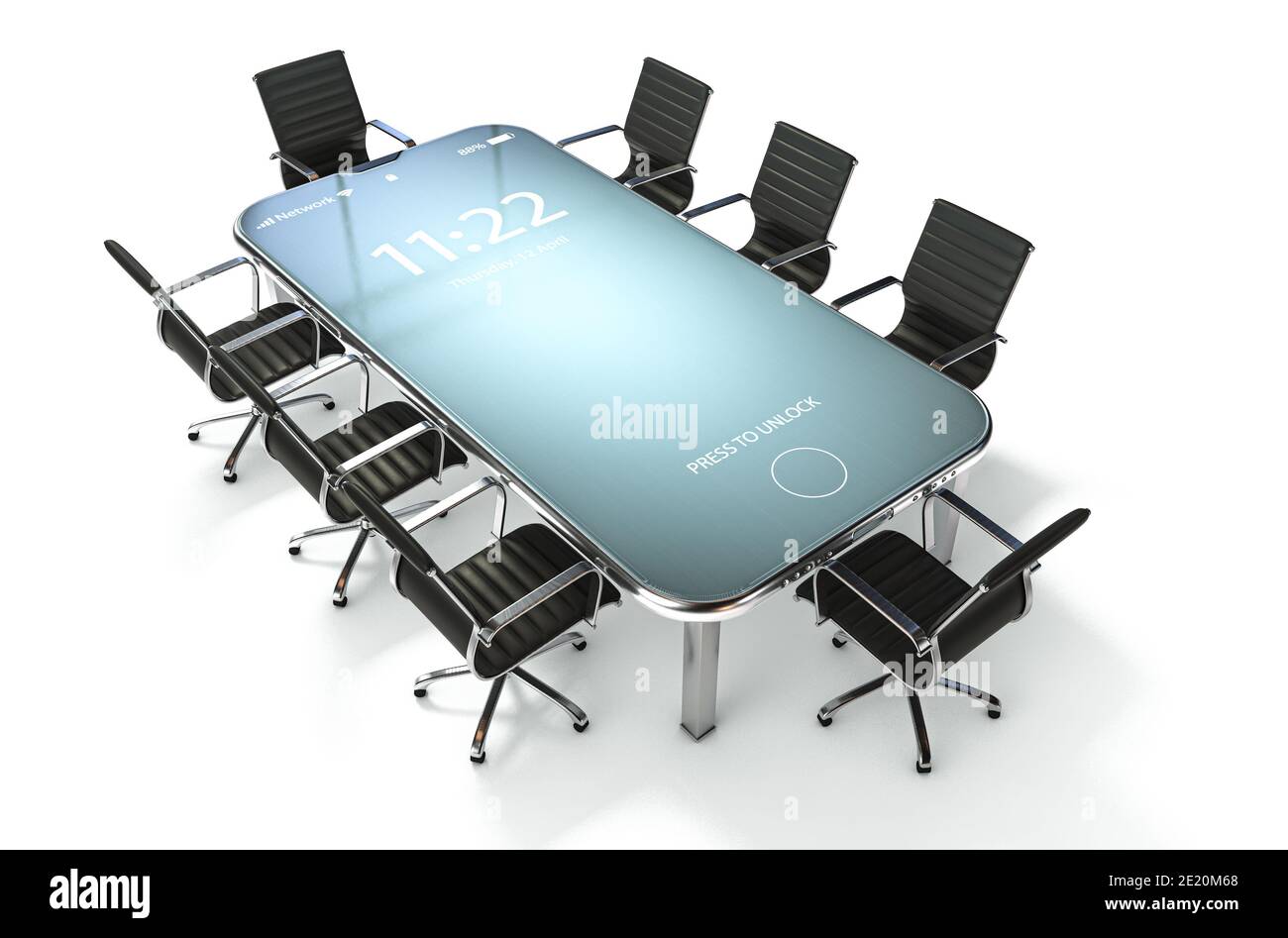 A modern concept showing an array of boardroom office chairs convened ...