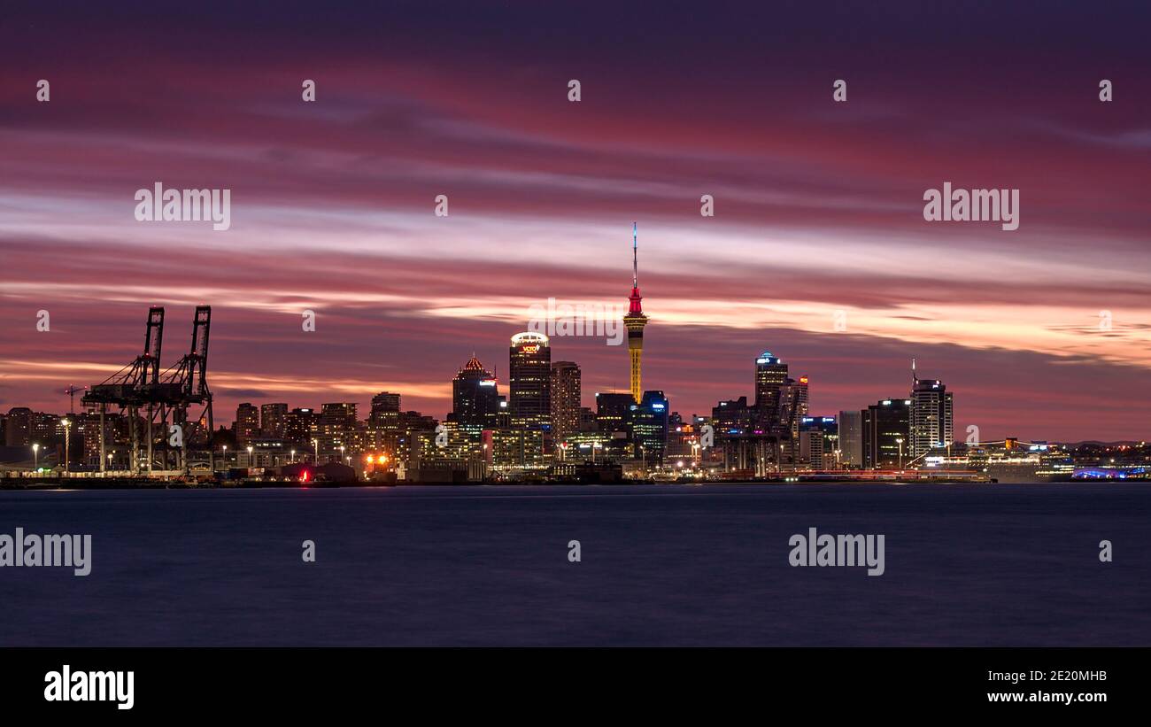 Cityscape image of Auckland skyline, New Zealand during colourful ...
