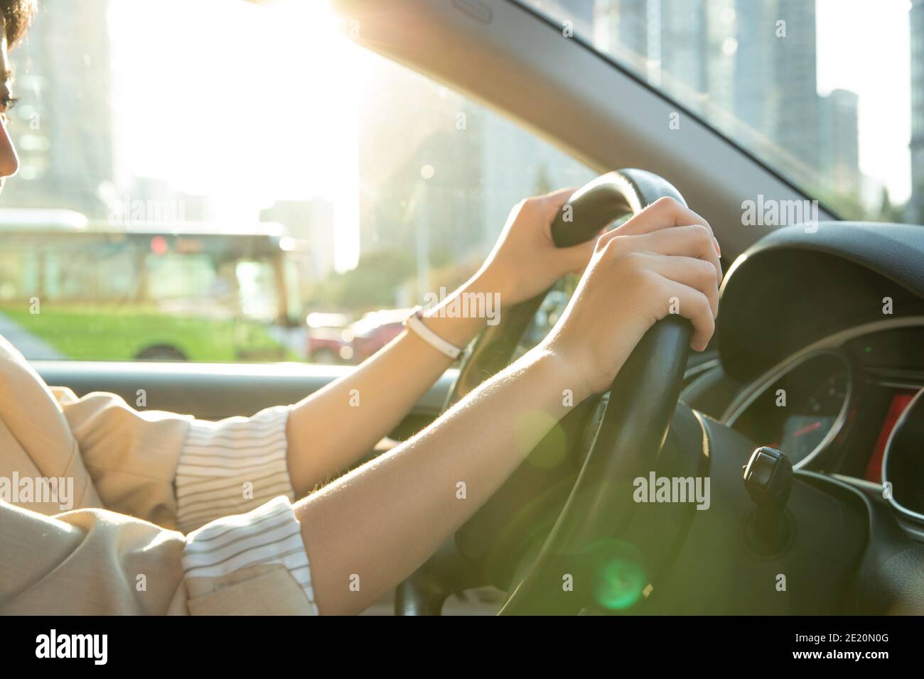 Young woman driving part features Stock Photo - Alamy