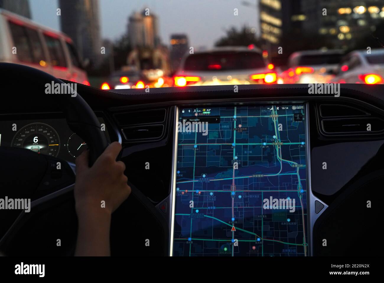 Displayed on the screen when the car driving conditions Stock Photo - Alamy