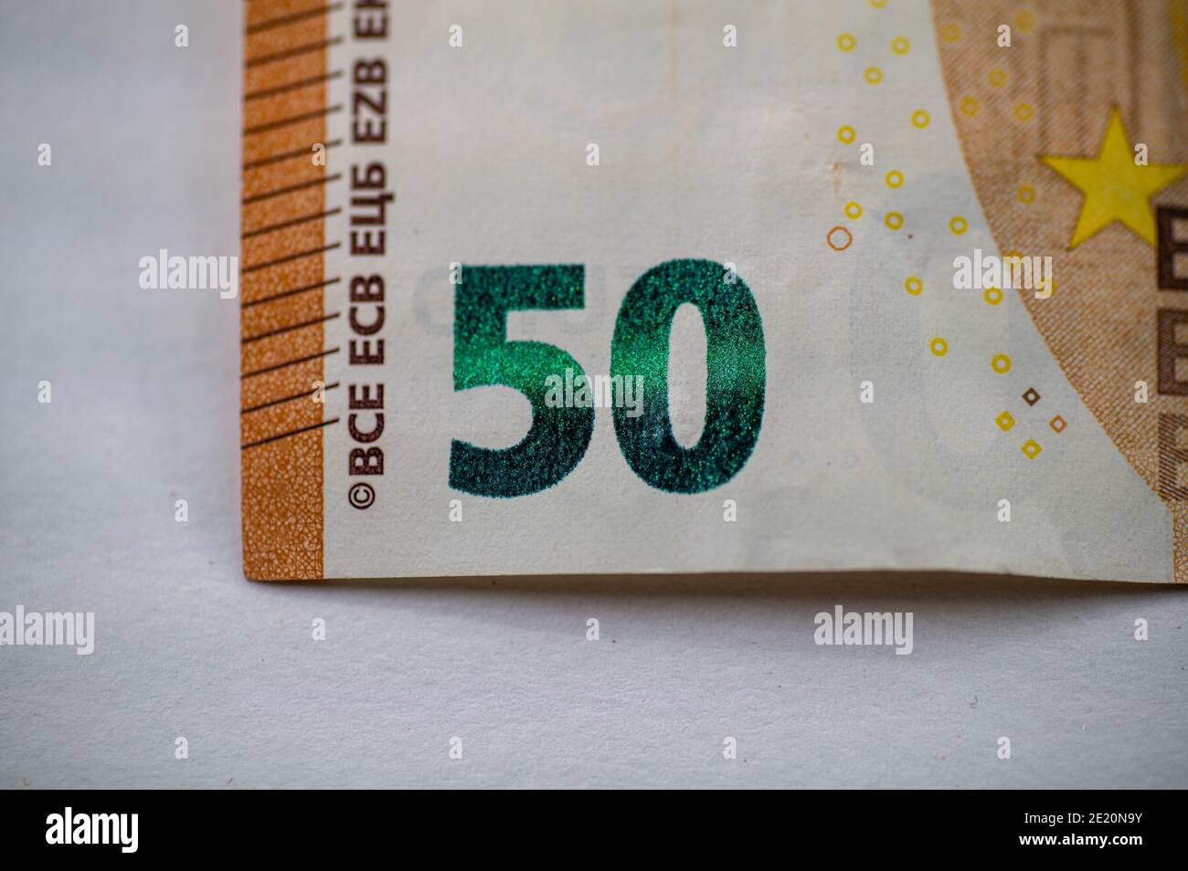 the 50 euro banknote detail on a white background Stock Photo - Alamy