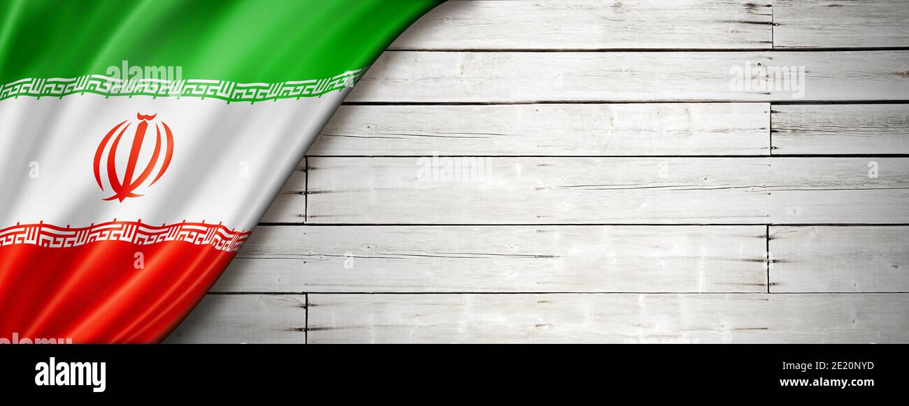 Iran flag on old white wall. Horizontal panoramic banner Stock Photo ...