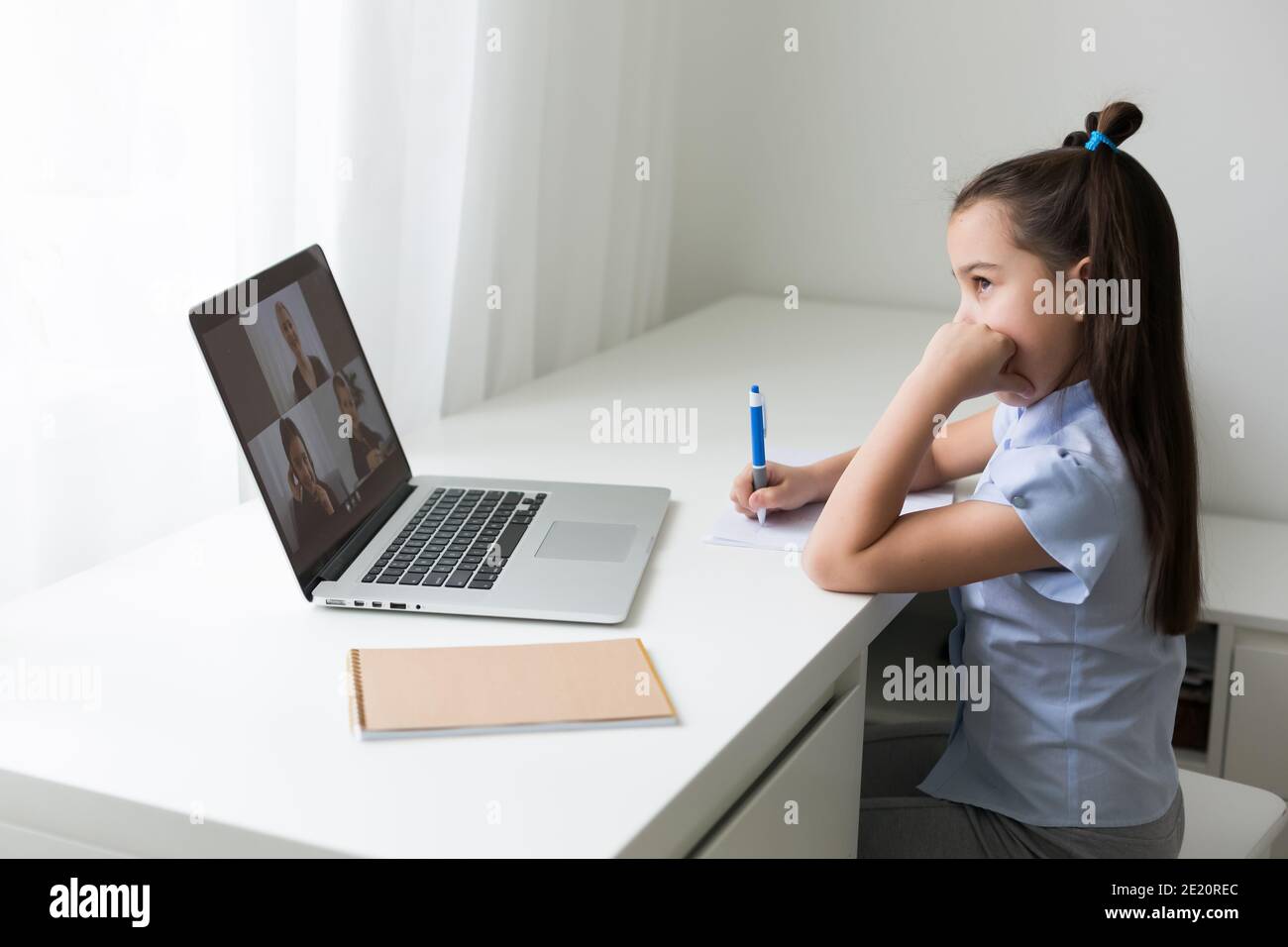 cheerfully cute girl children excited using computer learning ...