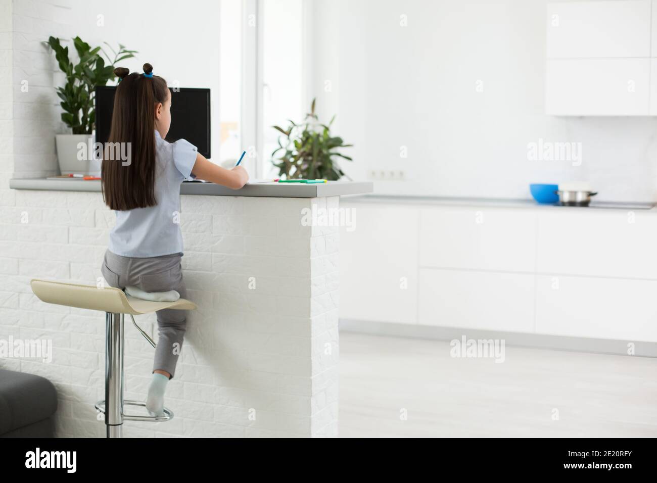 Little Girl Using Computer Concept, distance online learning Stock ...