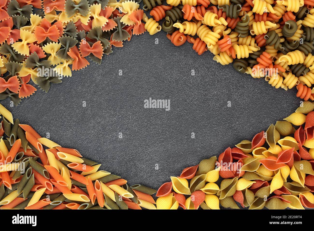 Italian healthy tricolore food pasta abstract background border on ...