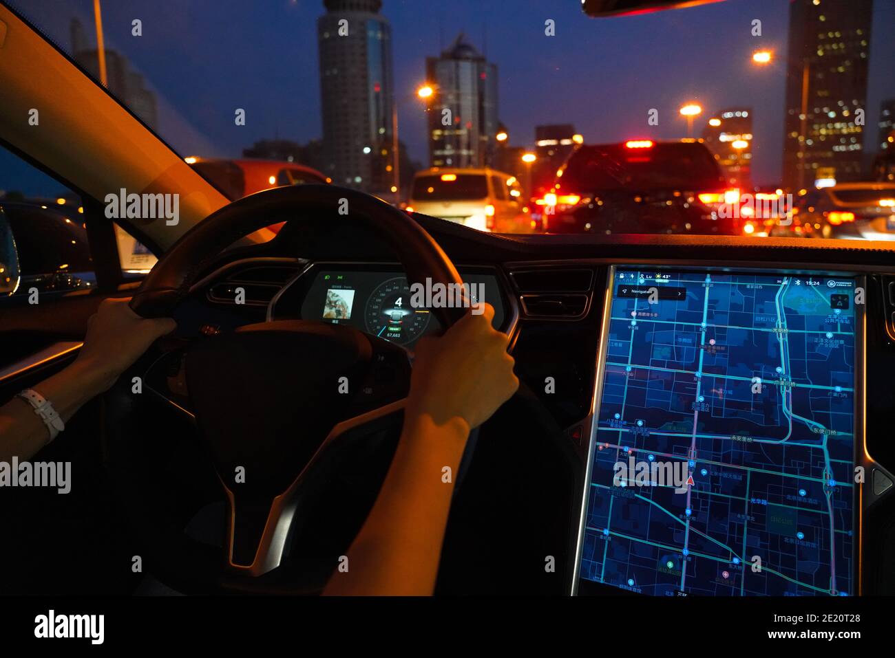 Displayed on the screen when the car driving road conditions in real ...