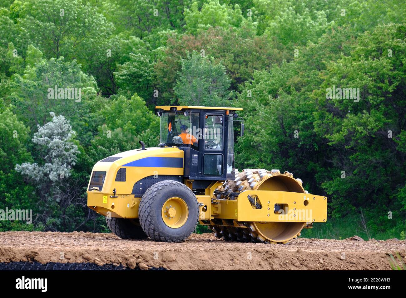 Soil Skating Rink, Road Roller Making New Highway. Heavy Industrial ...