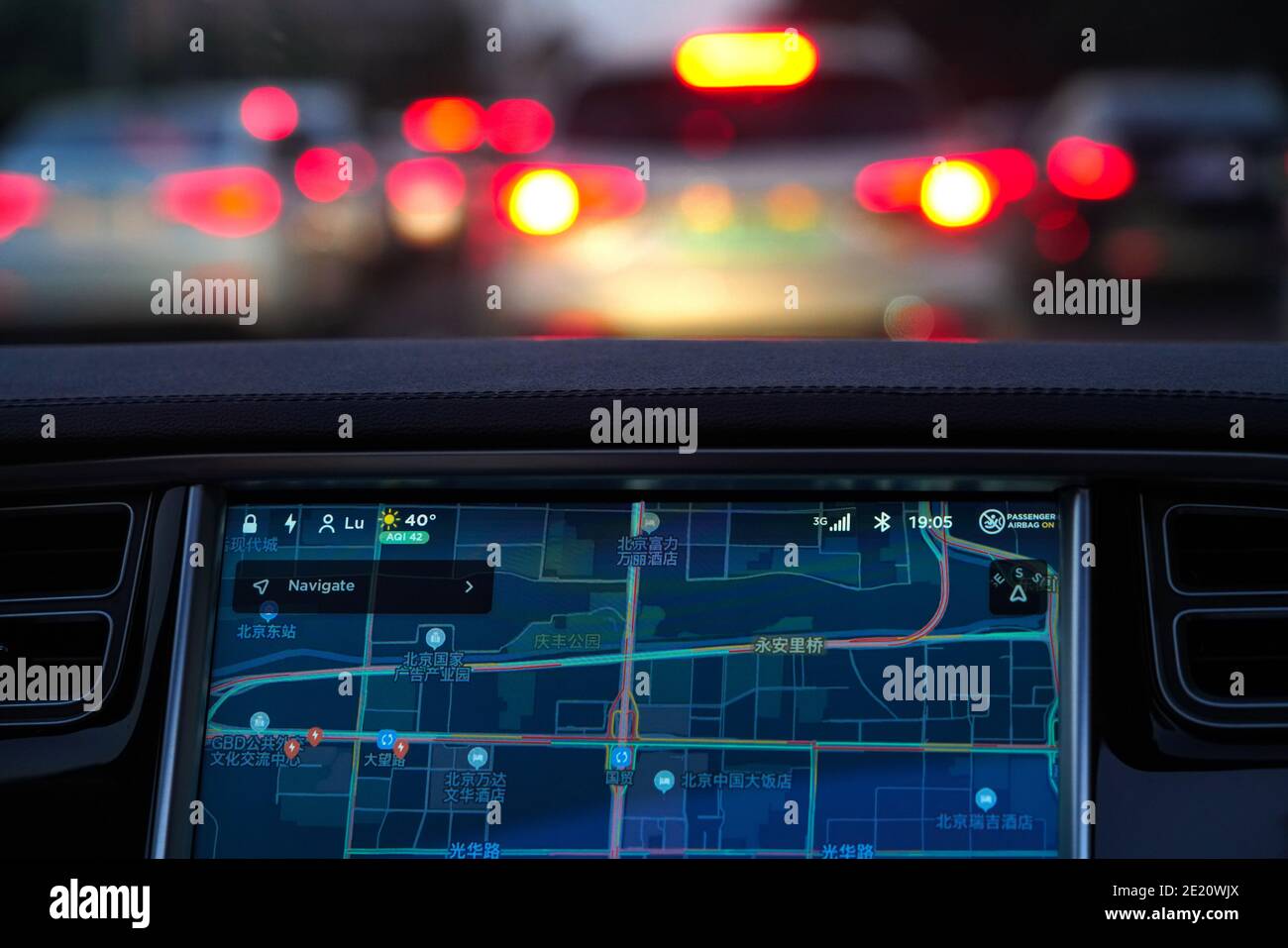 When the car driving screen display real-time traffic Stock Photo - Alamy