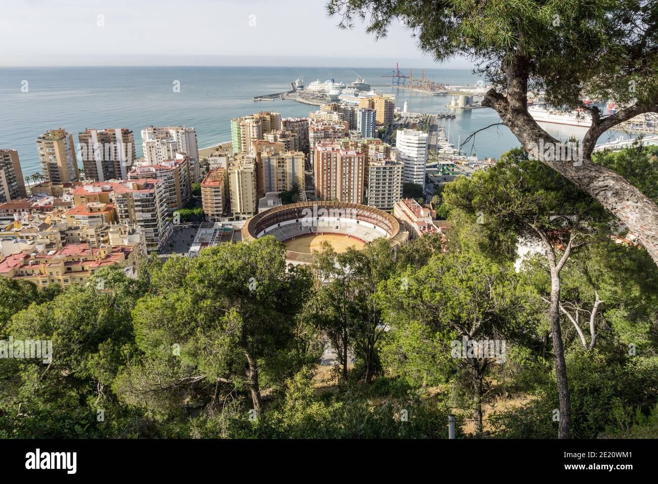 Malaga, Andalusia, Spain, Europe; aerial view over the city from the ...