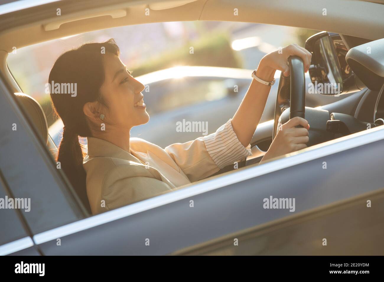 Driving the beautiful young woman Stock Photo - Alamy