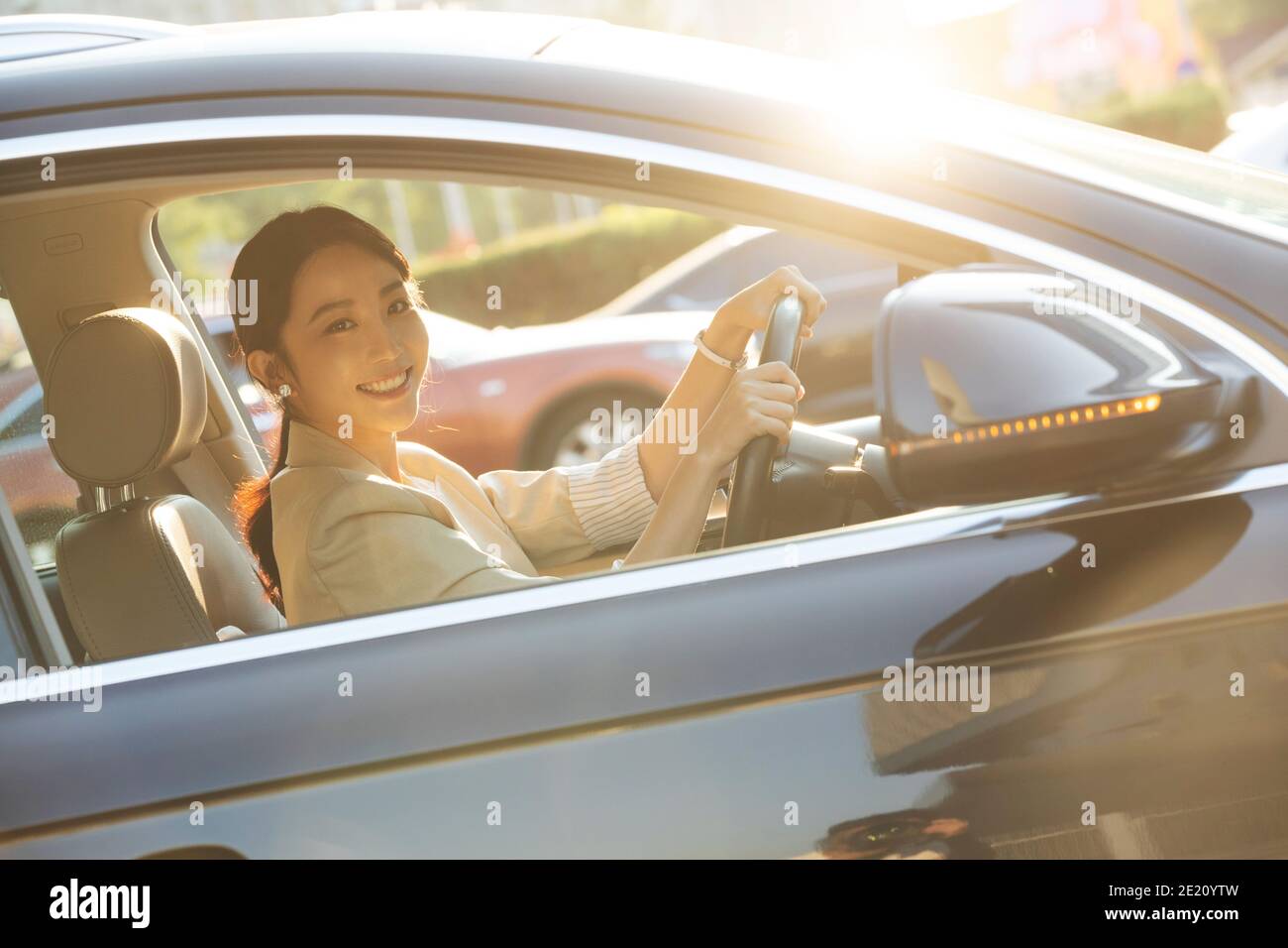 Driving the beautiful young woman Stock Photo - Alamy