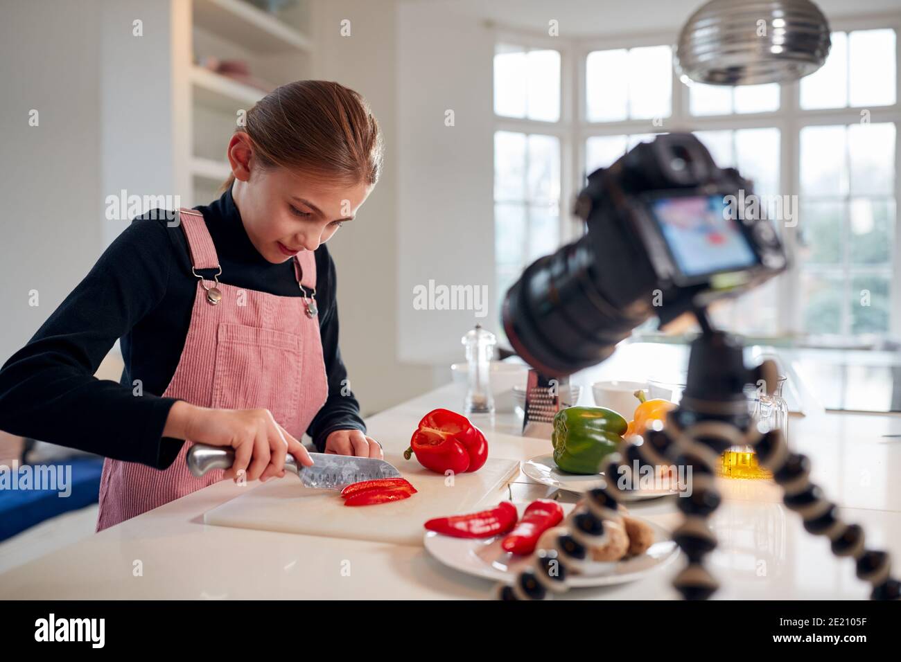 Young Girl Vlogger Making Social Media Video About Cooking For The ...