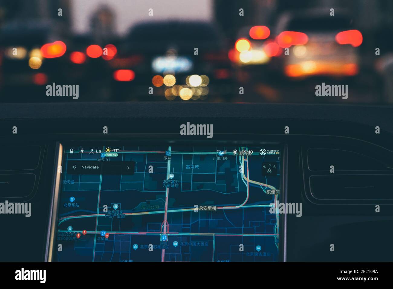 When the car driving screen display real-time traffic Stock Photo - Alamy