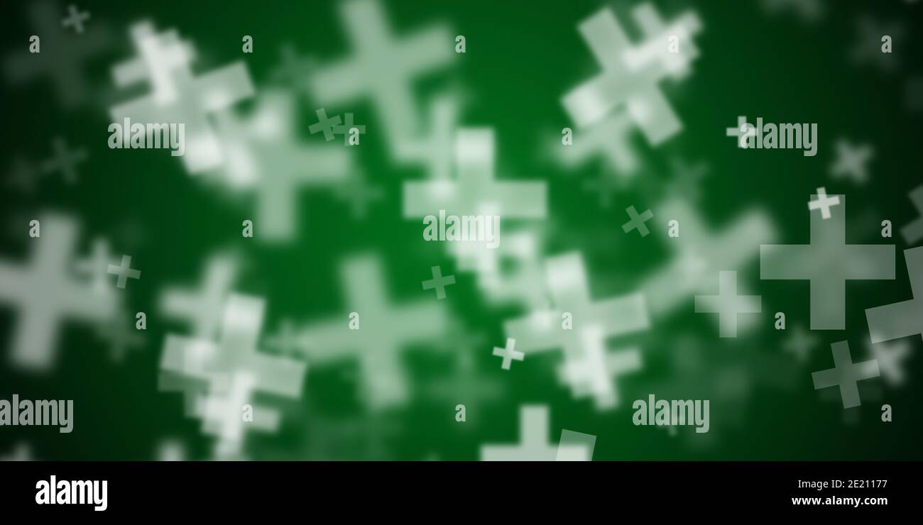 Flying plus signs over green background Stock Photo - Alamy
