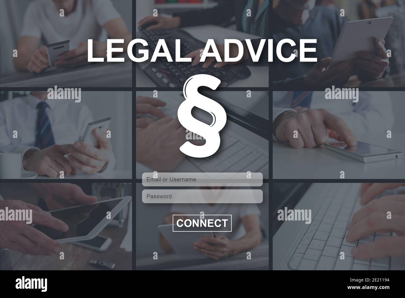 Legal advice concept illustrated by pictures on background Stock Photo ...