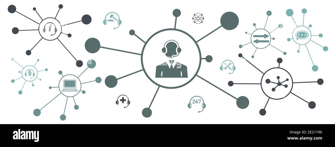 Concept of phone support with connected icons Stock Photo - Alamy