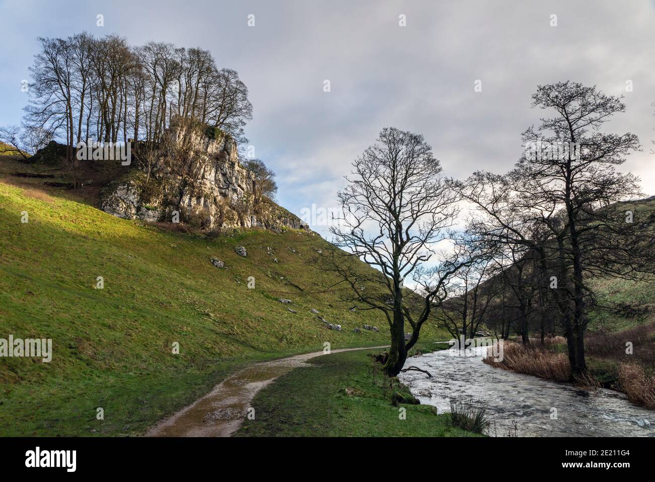 The footpath beside the River Dove in Wolfscote Dale, Peak District ...
