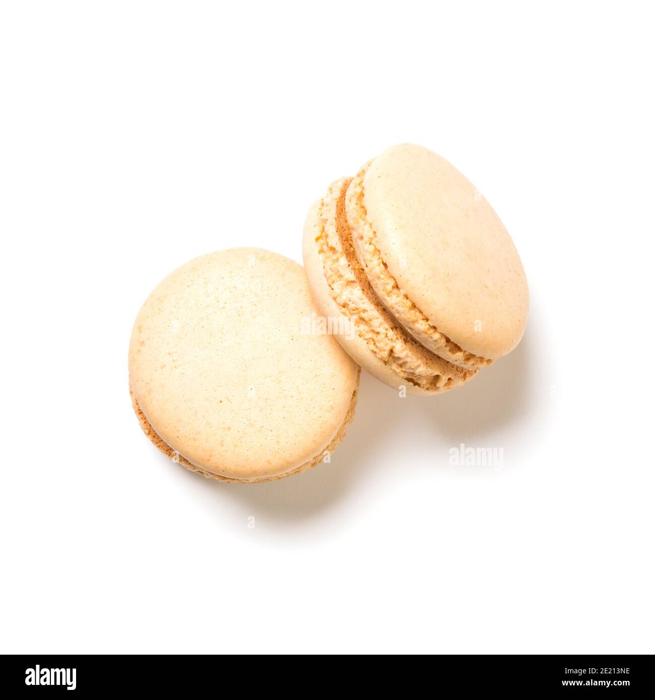 Vanilla flavor macarons top view isolated on white background Stock ...