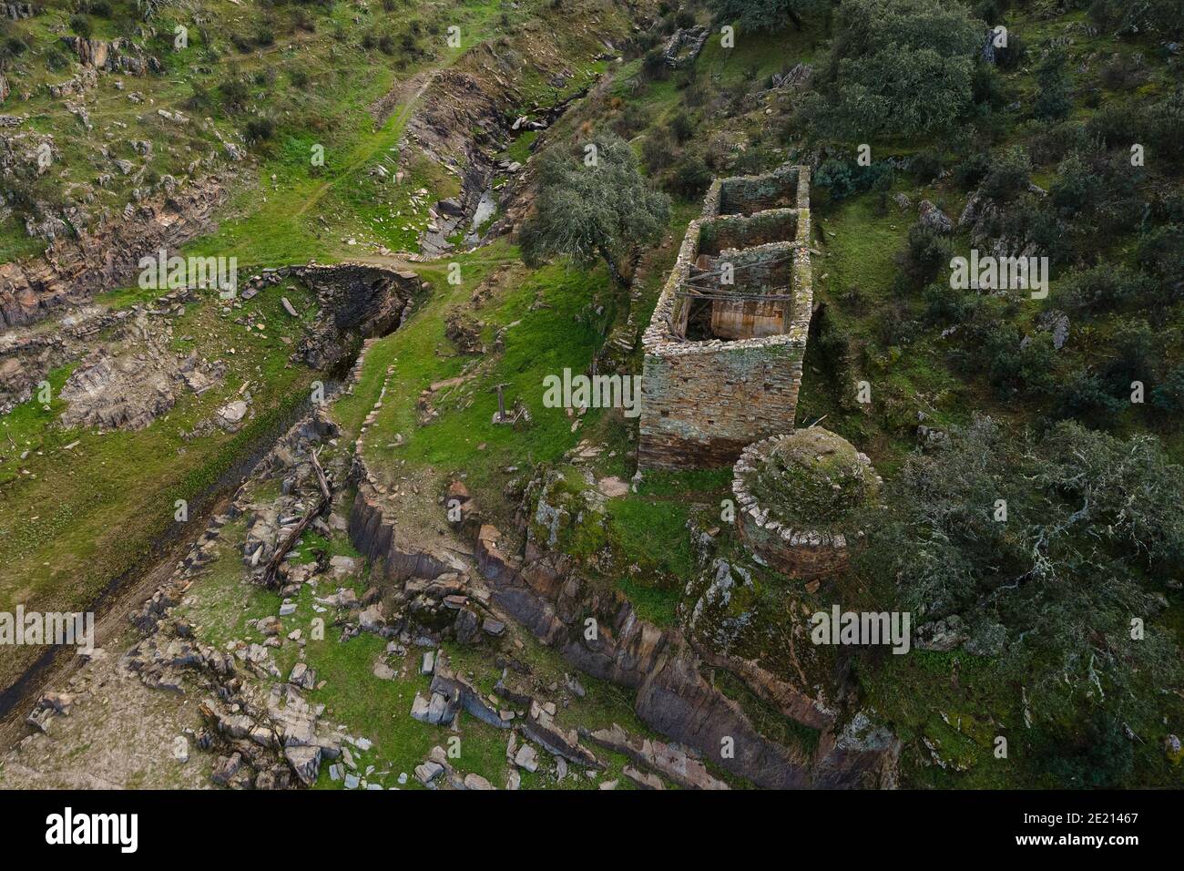 Old structures with small bridge Stock Photo - Alamy