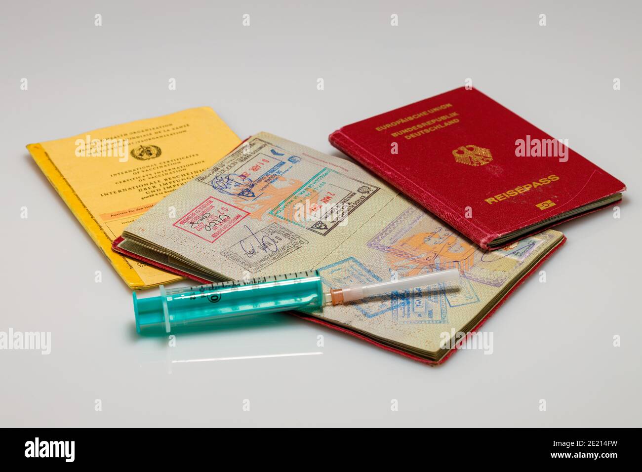 Injection and yellow card for traveling Stock Photo - Alamy
