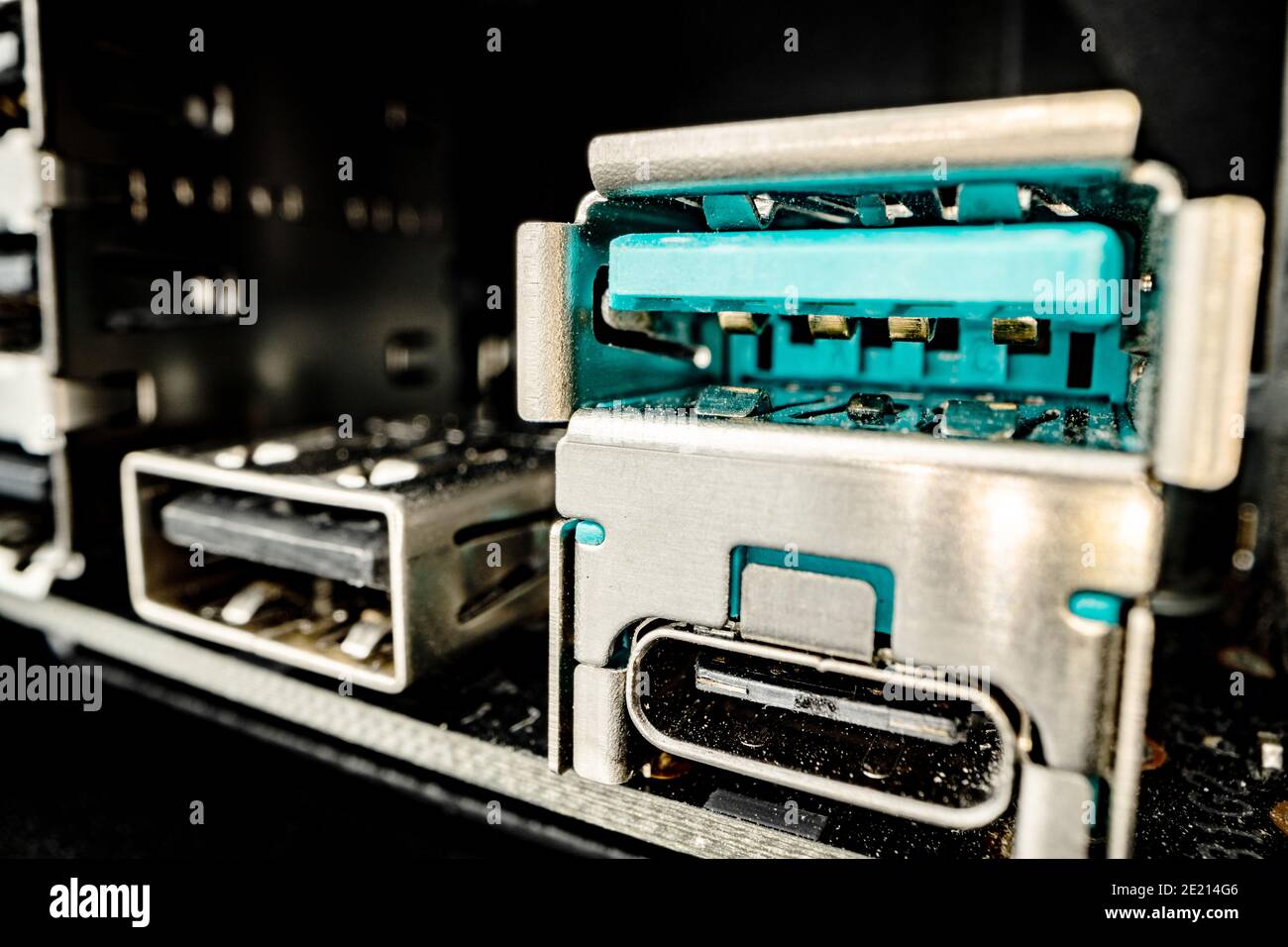 Ports and outputs at computer system unit macro Stock Photo - Alamy