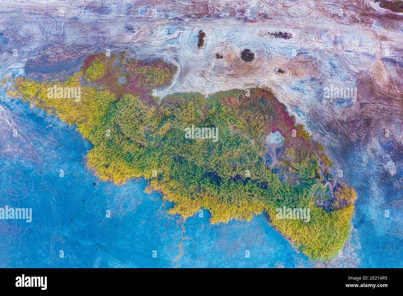The texture of the salty lakeshore. Bird's-eye. Lakeshore. Abstract ...