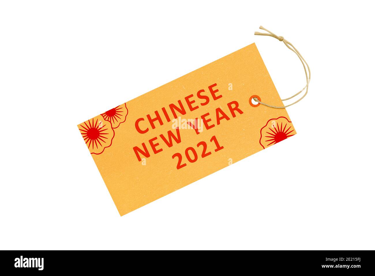 Gold tag label with Chinese New Year 2021 text isolated over white ...