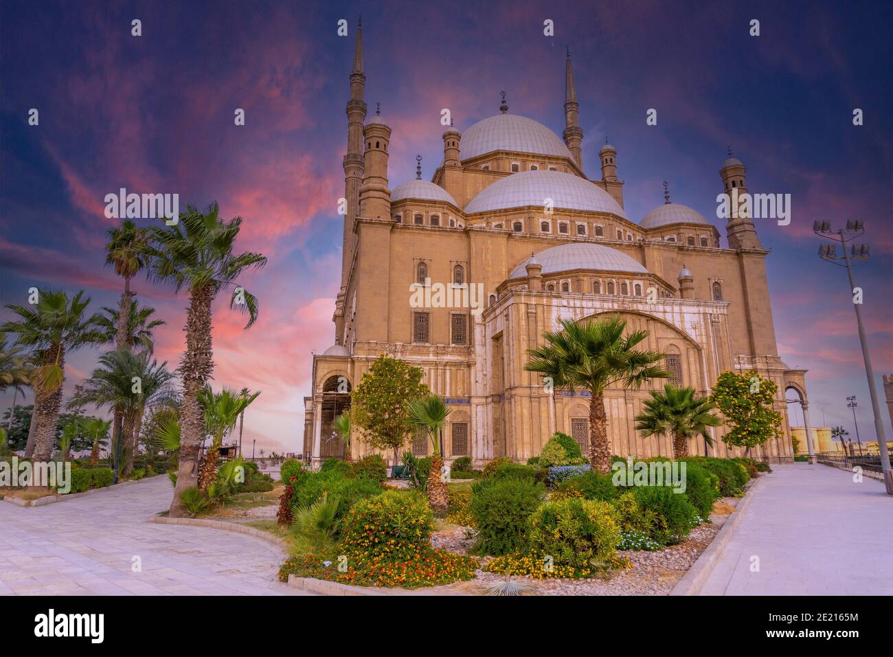 Alabaster Mosque in the city of Cairo, Egypt against a beautiful ...