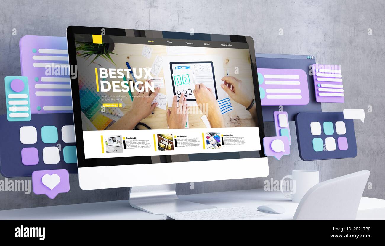 Website design concept 3d rendering mock up Stock Photo - Alamy