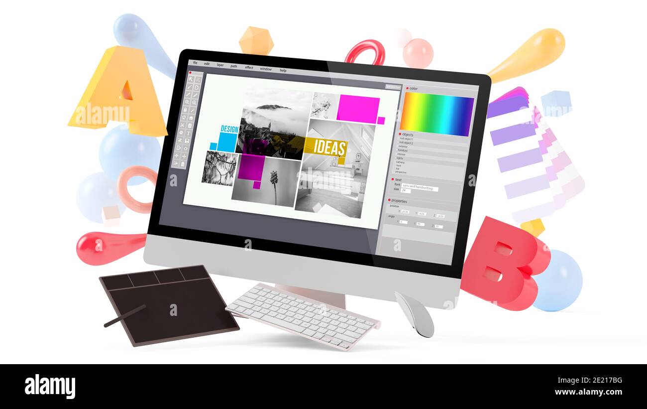 Graphic design concept mock up 3d rendering Stock Photo - Alamy