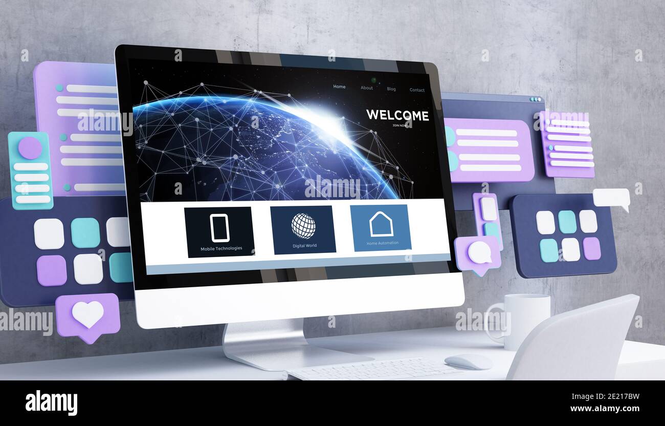 Website design concept 3d rendering mock up Stock Photo - Alamy