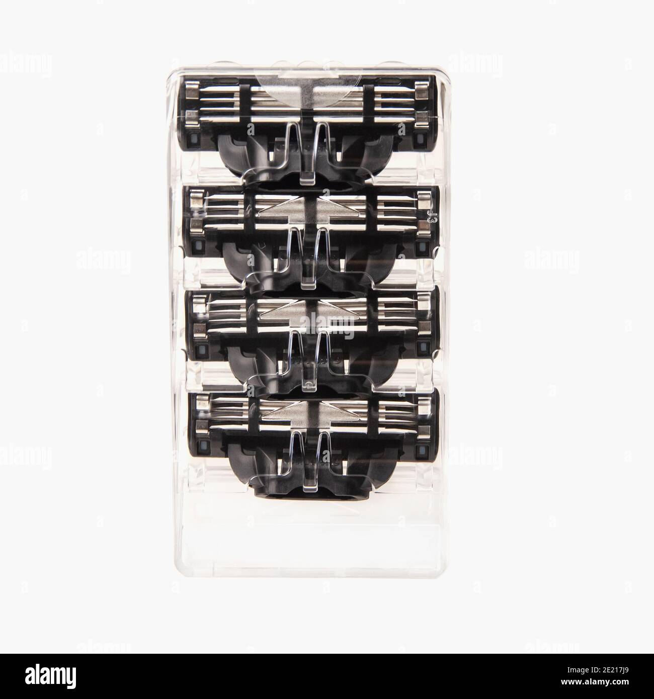 Blades cartridge for men's razor handle in a plastic box isolated on ...