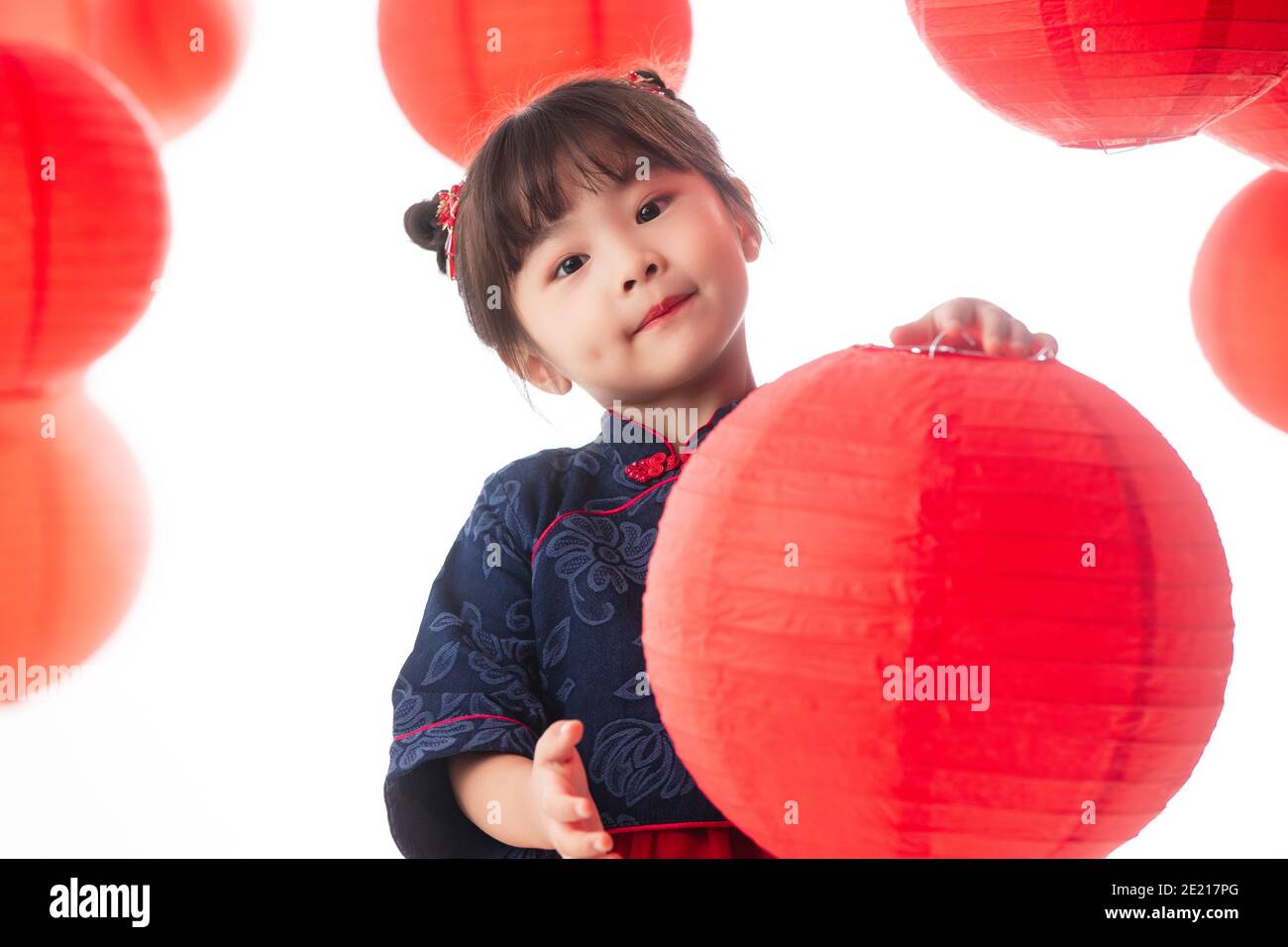 Cute girl with red lanterns Stock Photo - Alamy