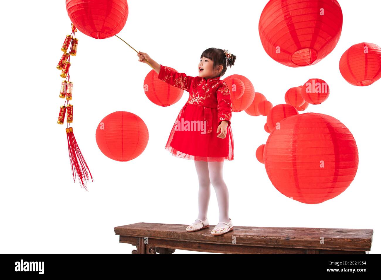 Set off firecrackers in the New Year of happy little girl Stock Photo ...