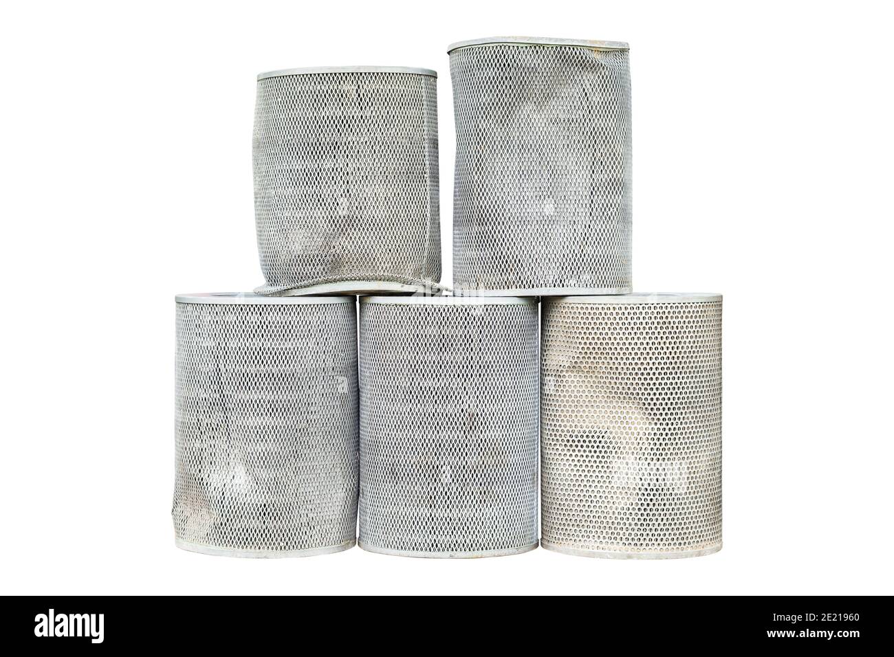 Group of old air filter of the car isolated on white background with ...