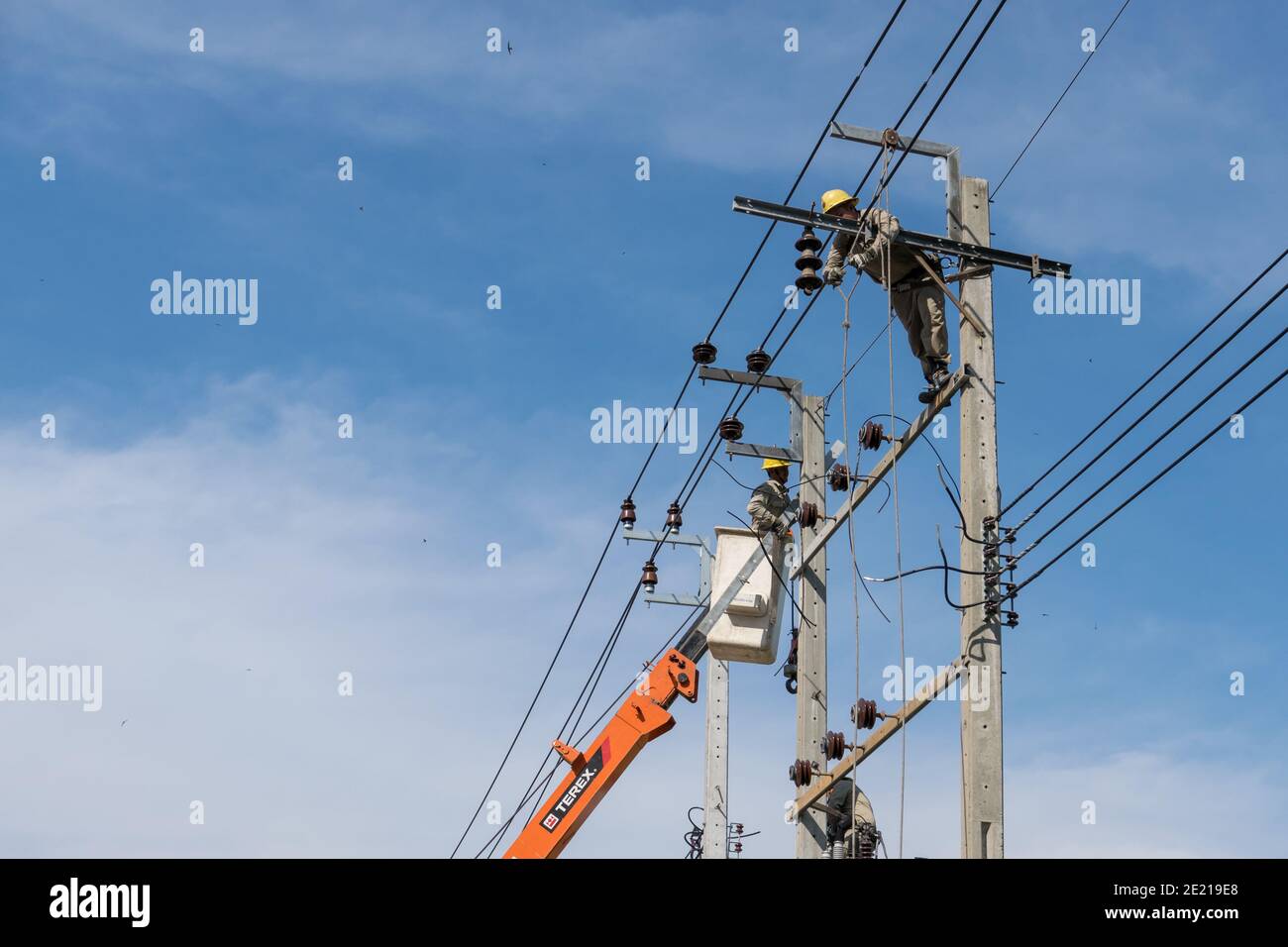 Bangkok,Thailand-December 20,2015: Electrician on the lifts were ...