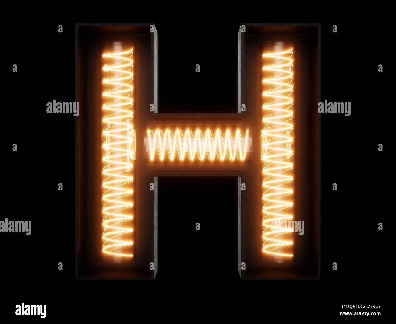Light bulb glowing letter alphabet character H font. Front view ...
