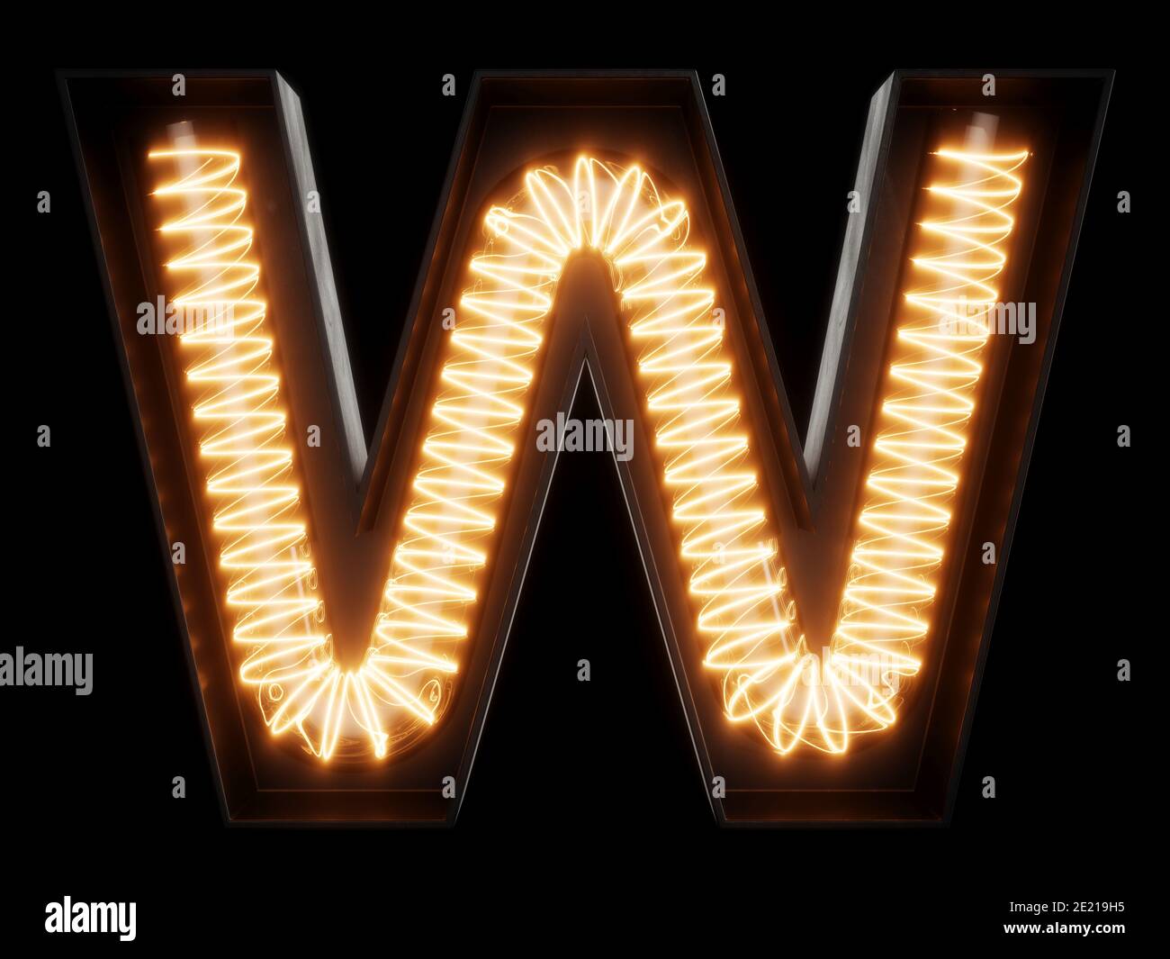 Light bulb glowing letter alphabet character W font. Front view ...