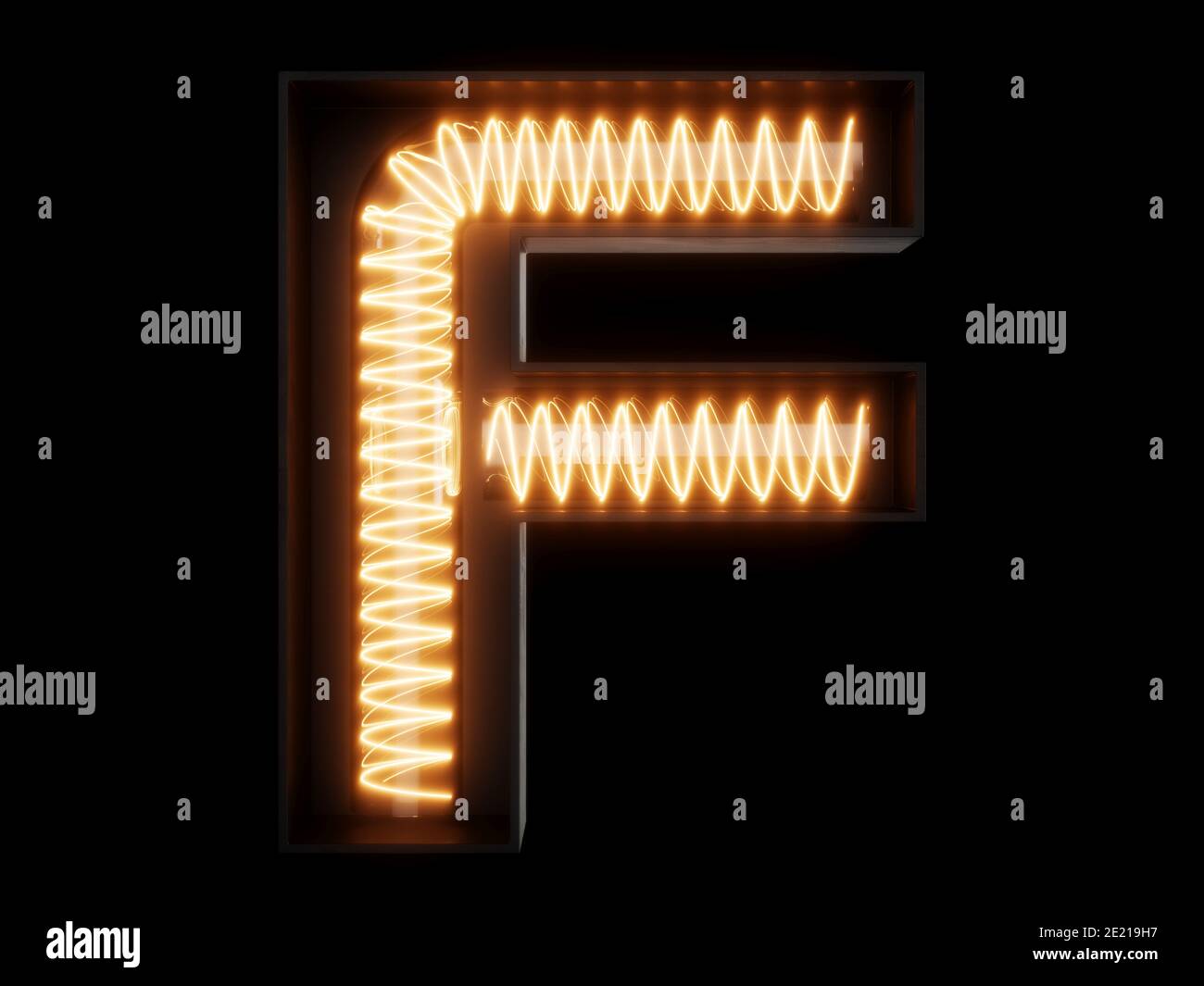Light bulb glowing letter alphabet character F font. Front view ...