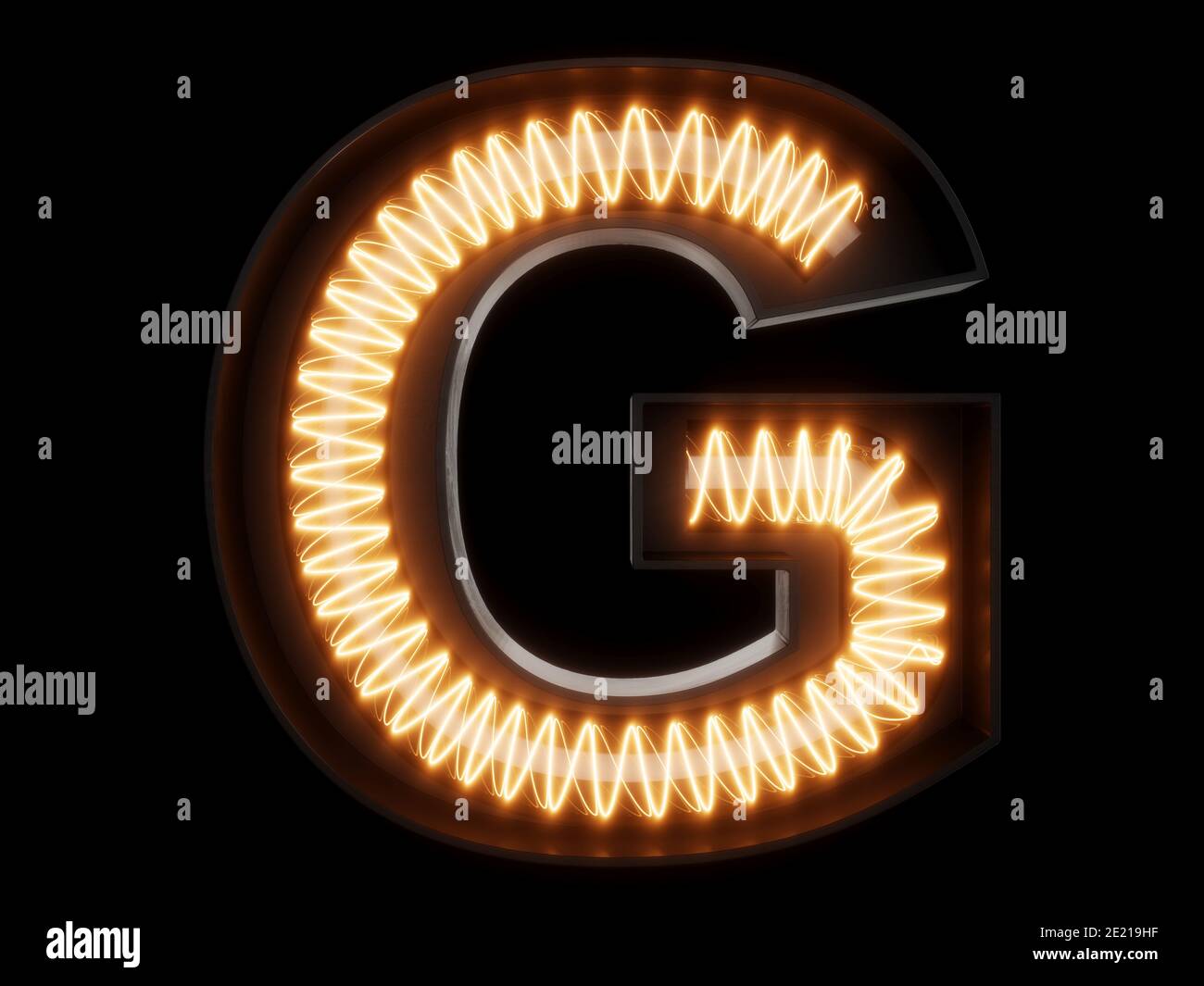 Light bulb glowing letter alphabet character G font. Front view ...