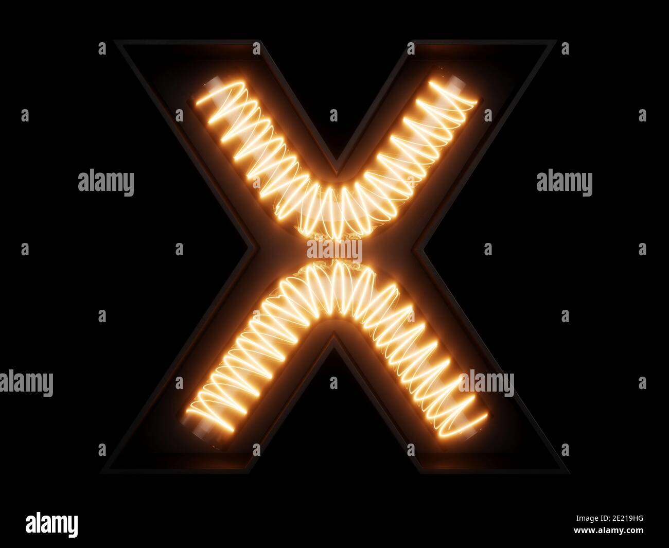 Light bulb glowing letter alphabet character X font. Front view ...