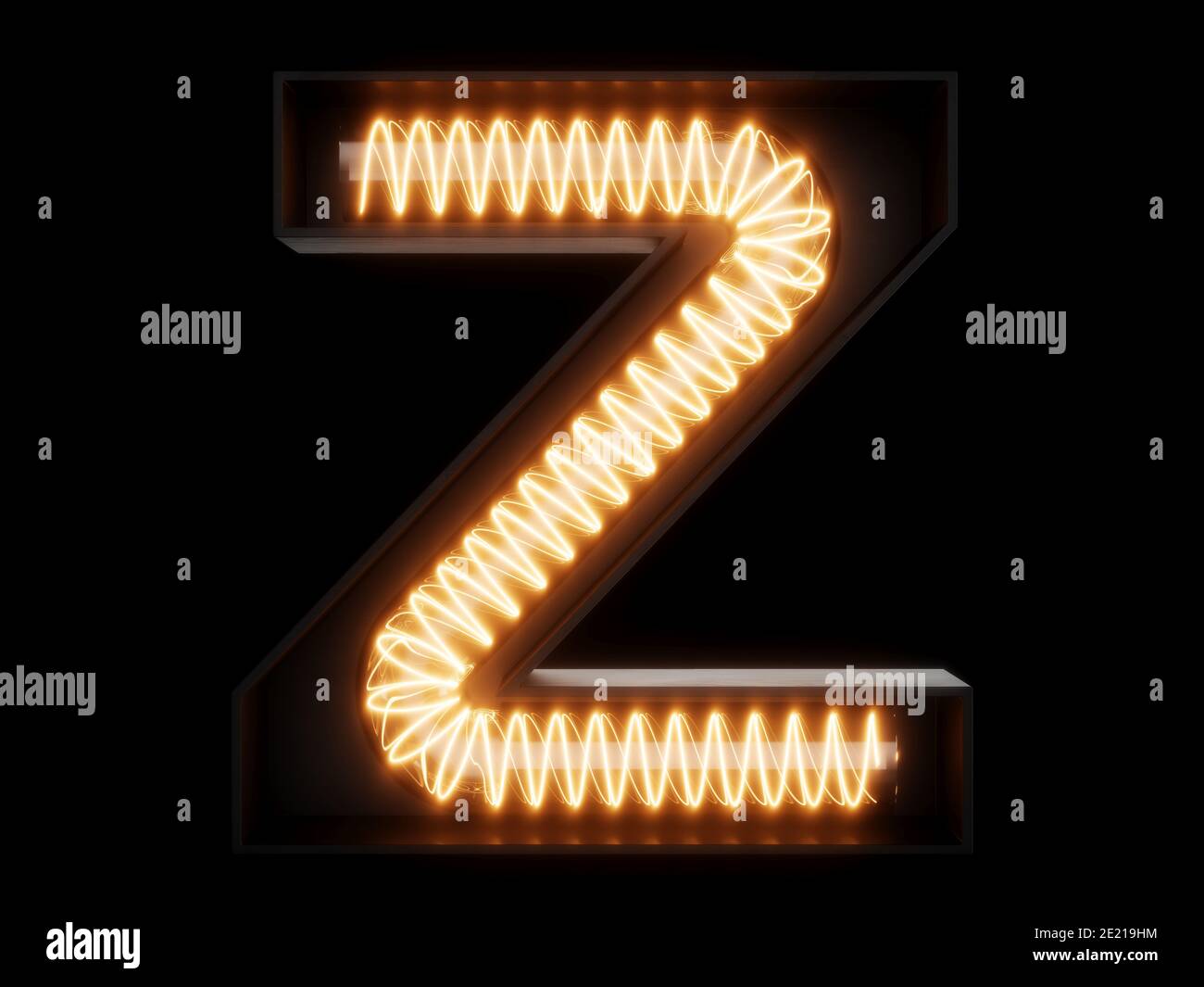 Light bulb glowing letter alphabet character Z font. Front view ...